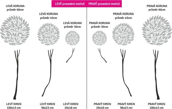 WALLVINIL Samolepky na zeď - Strom Fantazie Barva: Levandulová, Velikost: KORUNA průměr 60cm, Pravá / Levá: LEVÁ (strom/větev směřuje doleva)