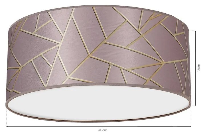 Stropní svítidlo Ziggy Round, 1x růžové/zlaté textilní stínítko, (bílé plexisklo), (fi 40 cm)