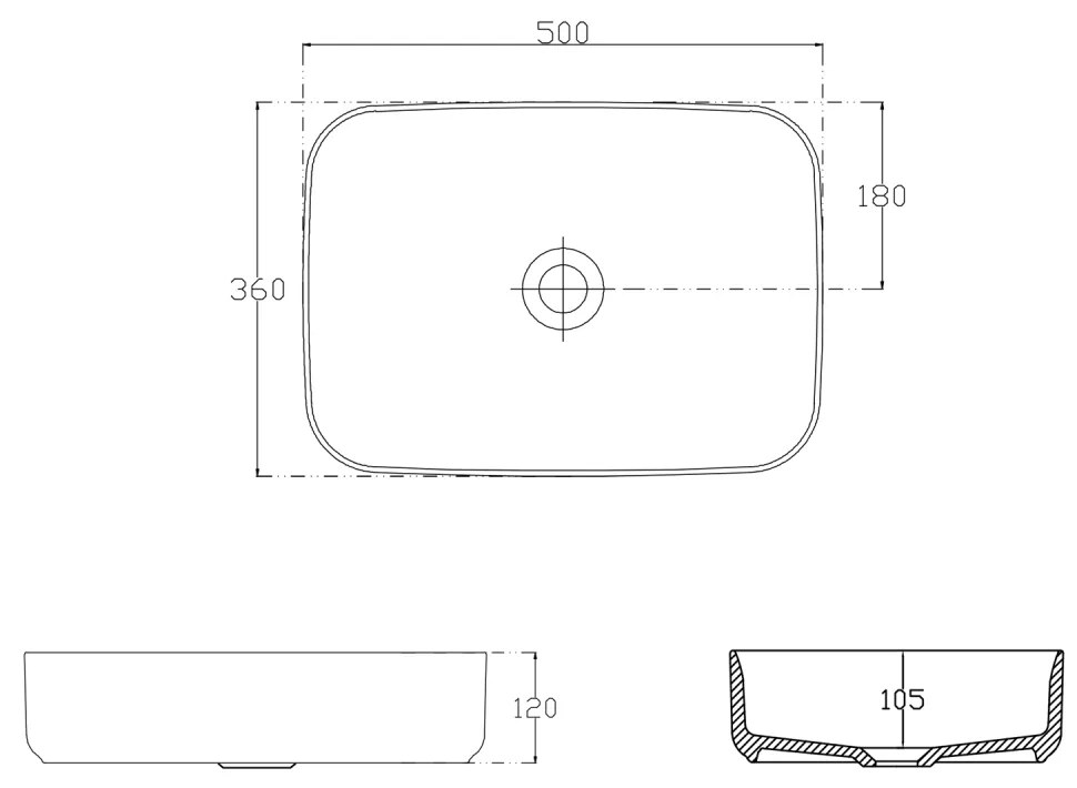 Isvea INFINITY RECTANGLE keramické umyvadlo na desku, 50x36cm, bílá 10NF65050