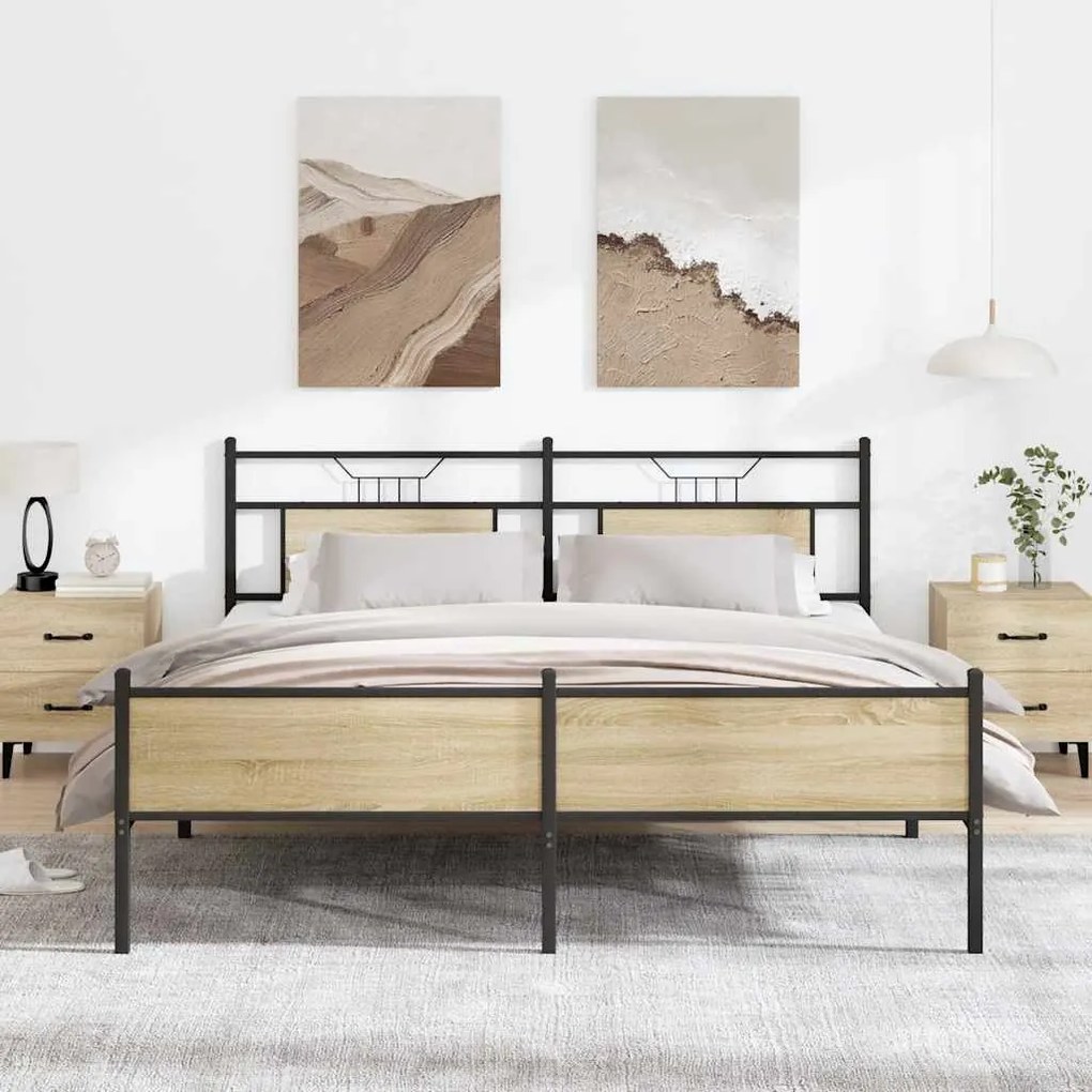 Kovový rám postele bez matrace dub sonoma 183 x 213 cm 3325126