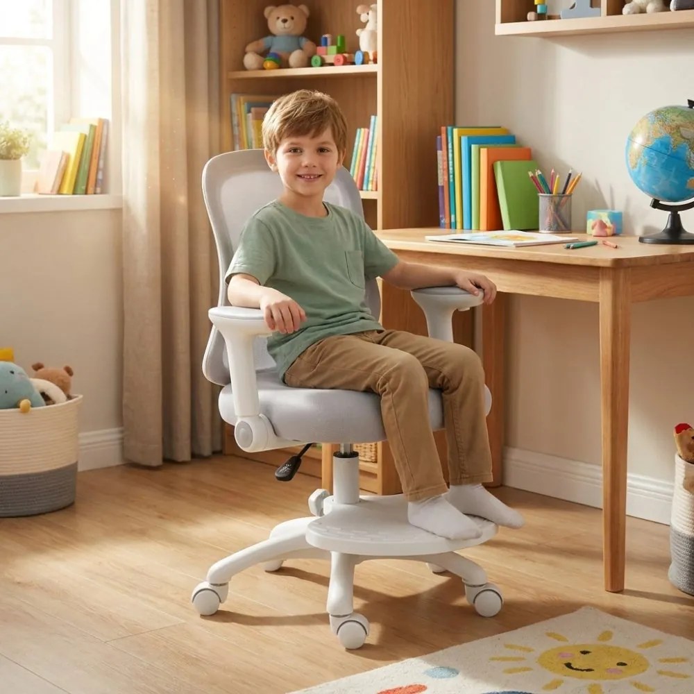 Dětská otočná židle Neoseat JUNI s podnoží — látka, šedá