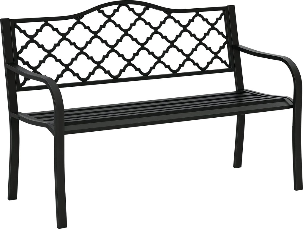 Outsunny Zahradní Lavice pro Dvě Osoby - Kovová Lavice do 240 kg, Lavice s Opěrkou a Rukama, Zahradní Nábytek z Litiny Černá 128 x 58,5 x 89 cm | Aoso