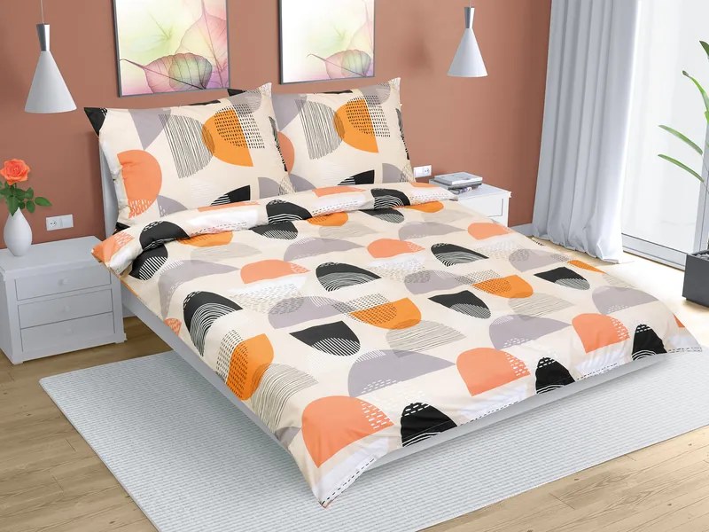 Bellatex Povlečení bavlna na dvoudeku Půlkruh oranžová rozměr 1ks 200x200, 2ks 70x90 cm