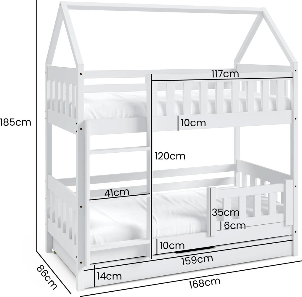 Eka Dětská dřevěná patrová postel ve tvaru domečku CLAUDIE, 160 x 80 cm Šedá