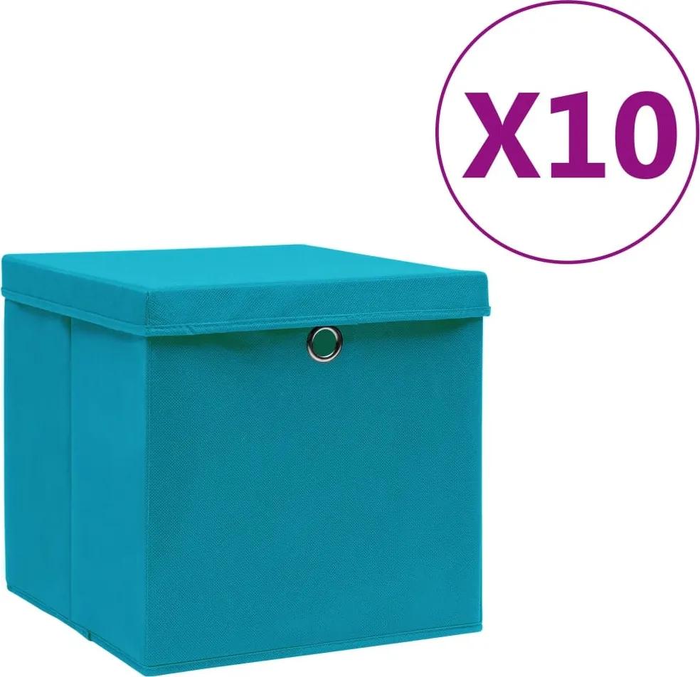 vidaXL Úložné boxy 10 ks netkaná textilie 28 x 28 x 28 cm [325218] Barva: dětská modrá s víky