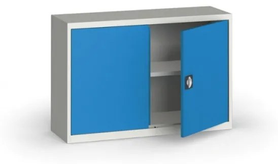 Plechová policová skříň, 800 x 1200 x 400 mm, 1 police, šedá / modrá
