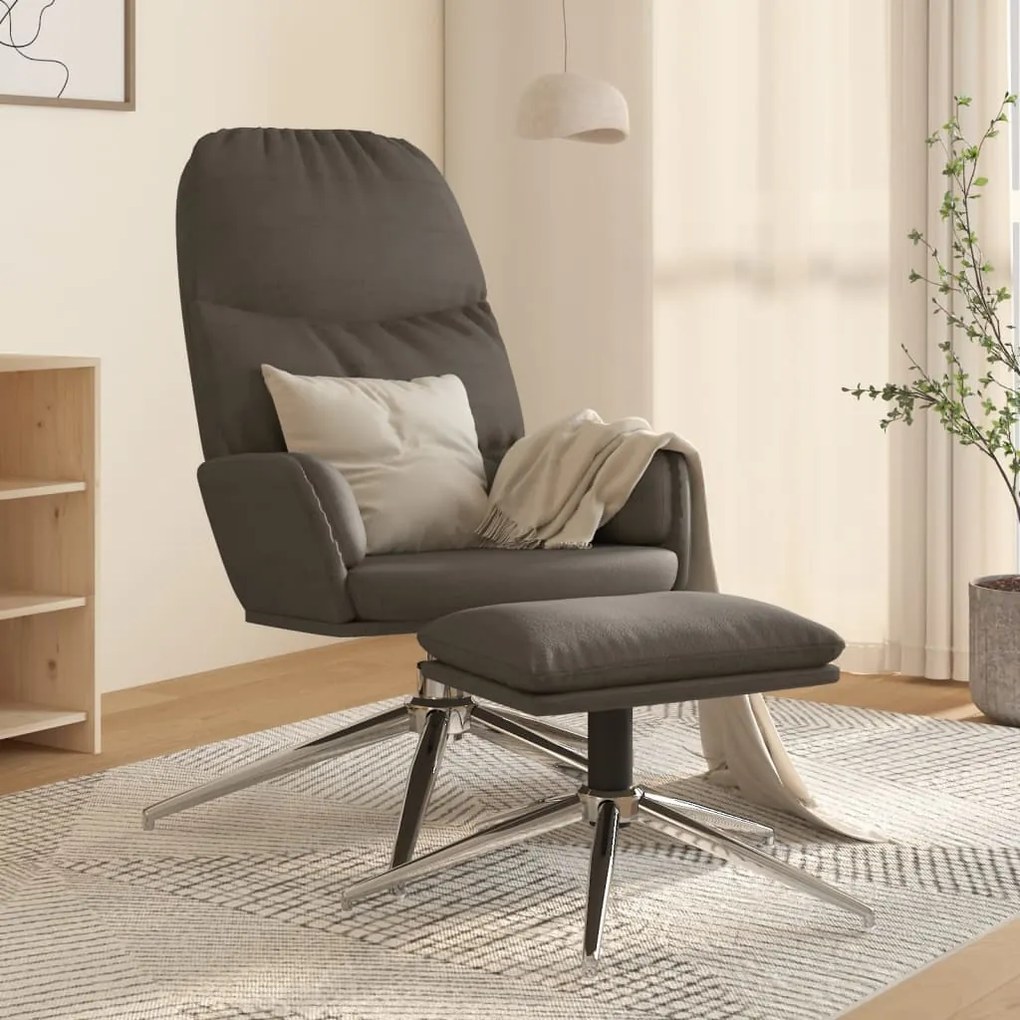 Relaxační křeslo se stoličkou tmavě šedé umělá semišová kůže,  3097378