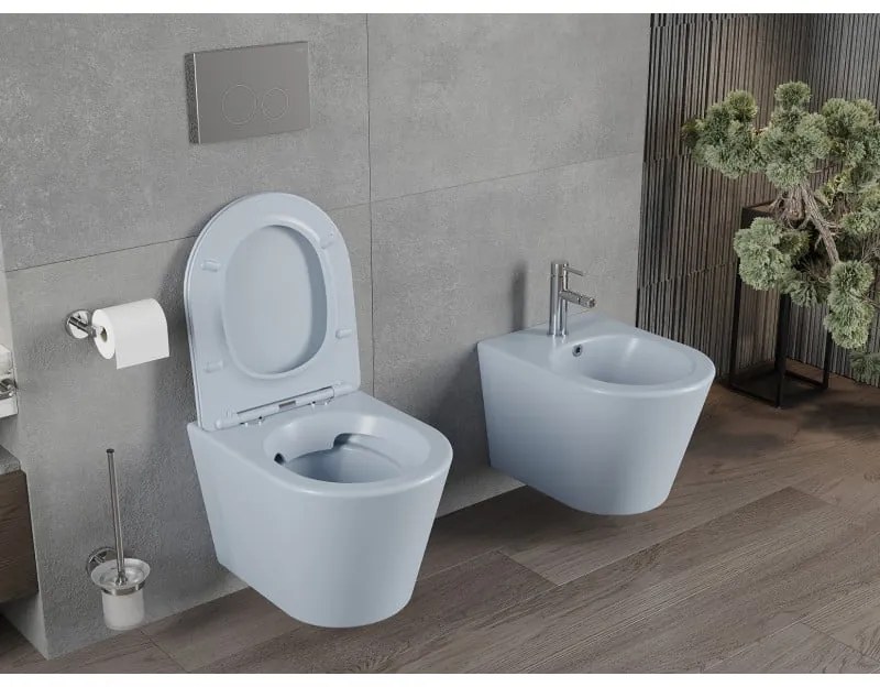 Mexen, Mexen Rico miska wc Rimless z desk wolnoopadającą slim, duroplast, szara-nebíská mat - 30724069