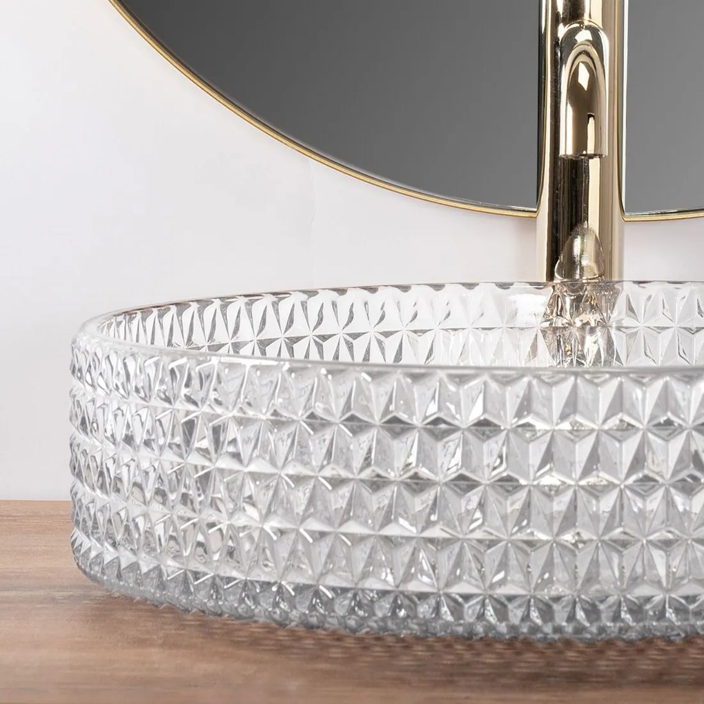 Rea, Umyvadlo na desku Rea Cristal Transparent 39 Gold brush ring, REA-U8881