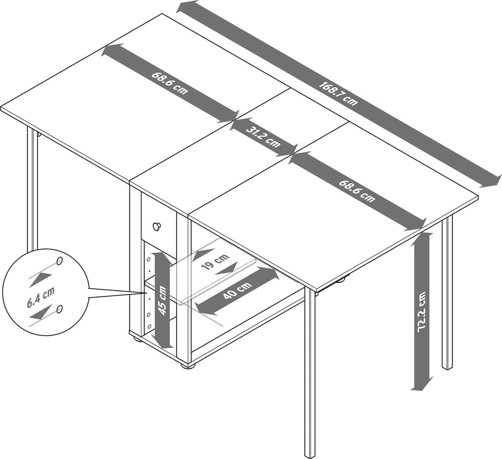 Tchibo - Jídelní stůl se sklopnými deskami - barva: bílá