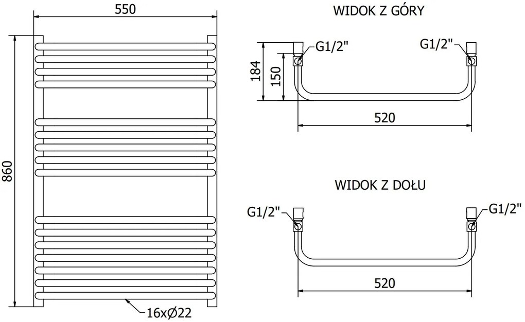 Mexen Apollo, elektrické topné těleso 860x550 mm + topná tyč 600 W, černá, W117-0860-550-2600-70