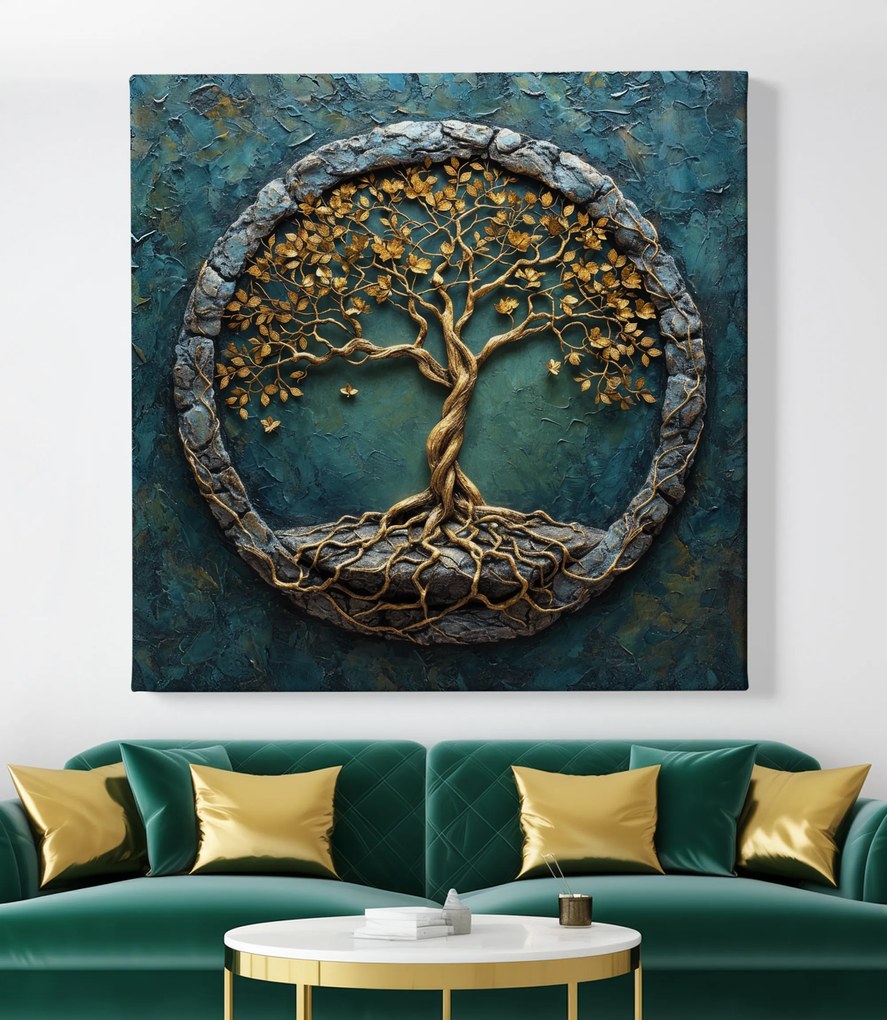 Obraz na plátně - Strom života v kamenném kruhu Vitalare FeelHappy.cz Velikost obrazu: 60 x 60 cm