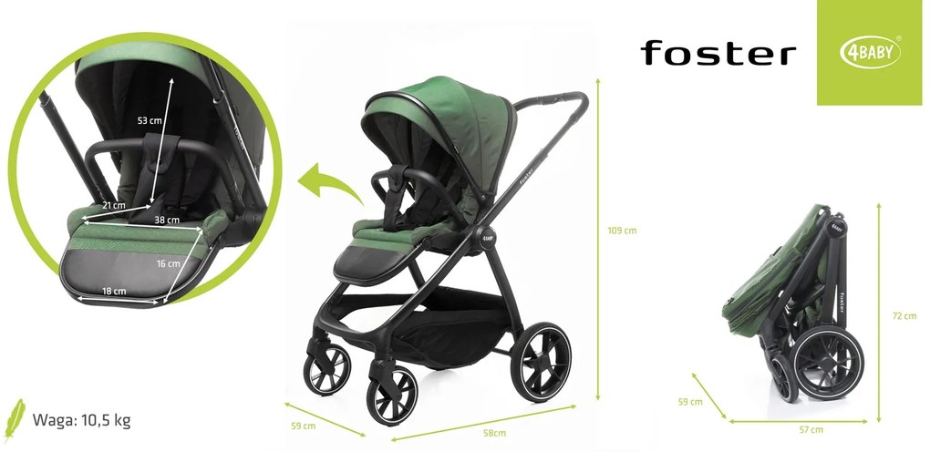 4Baby Kočárek FOSTER zelená