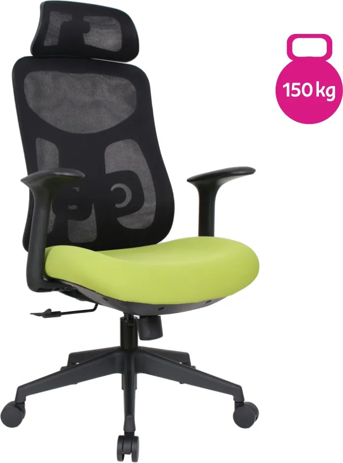 Ergonomická kancelářská židle LERO - černá síťovina / zelená látka / nosnost 150 kg
