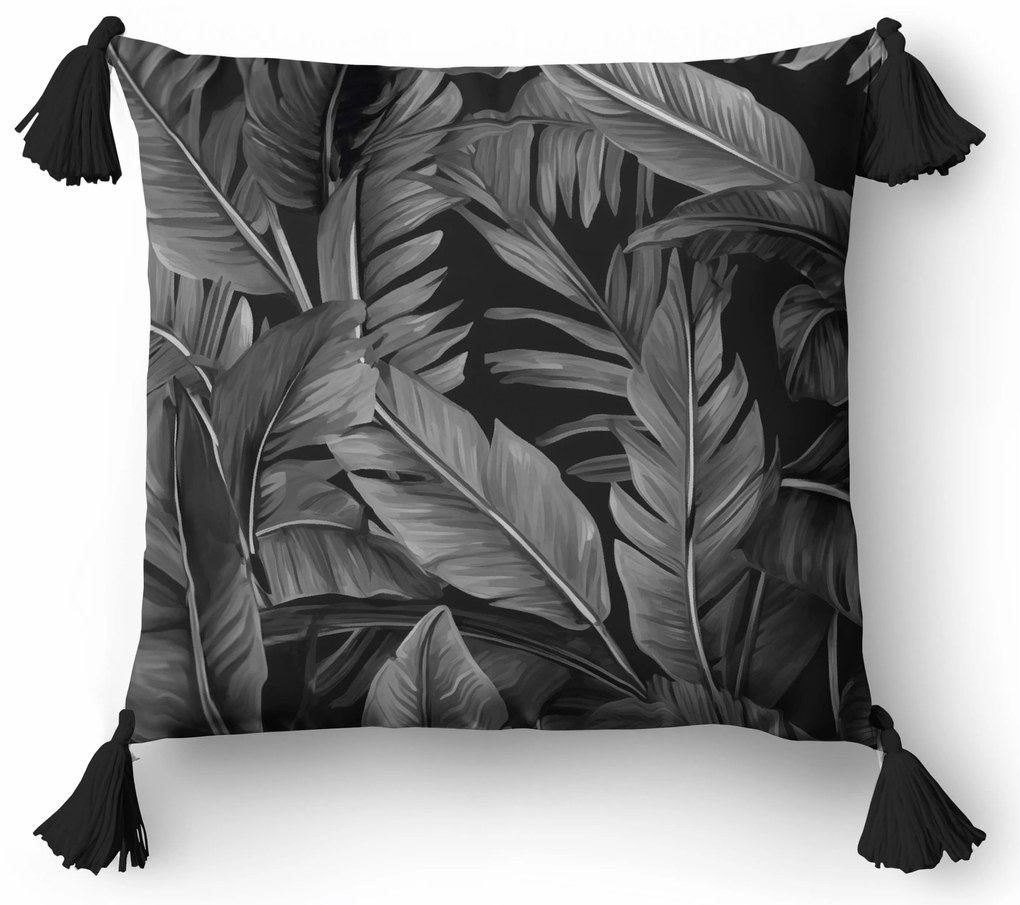 Detexpol Dekorační povlak na polštář 45x45 5389 B black grey leaves Panama 58