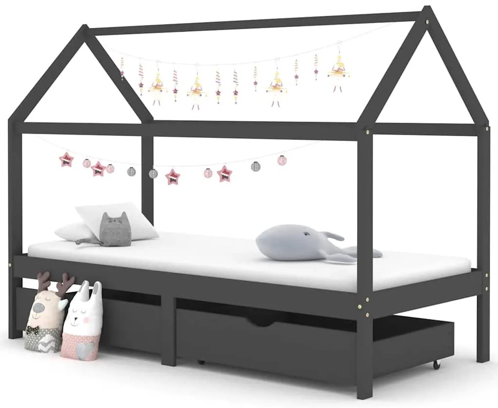 Rám dětské postele se zásuvkami tmavě šedý borovice 90 x 200 cm 322144