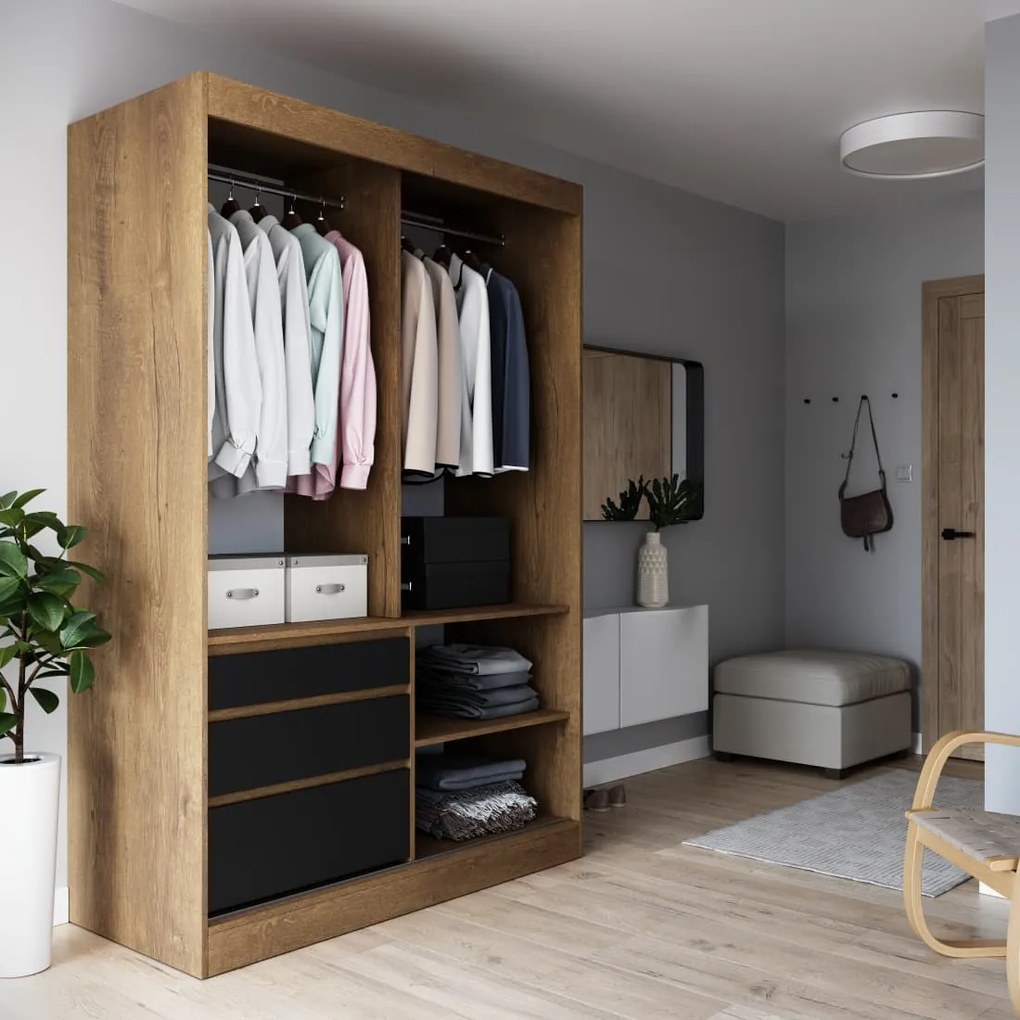 Šatní skříň s posuvnými dveřmi Haidar - 140 cm Barva: Bílá