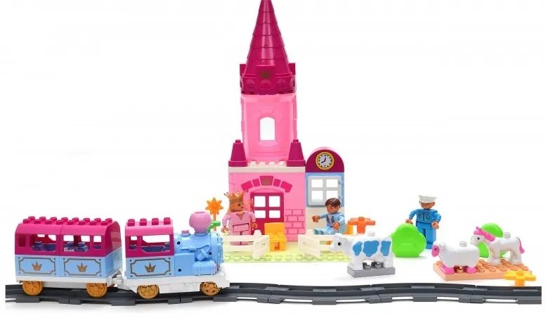 Blocki Mubi stavebnice Vláček - pohádkový zámek typ LEGO DUPLO 83 dílů se světlem a zvukem