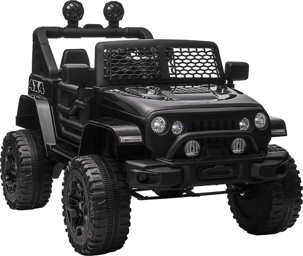 HOMCOM 12V Elektrické 4x4 Auto pro Děti s Dálkovým Ovládáním, Světly a Klaksonem - 3-6 Let - Černé