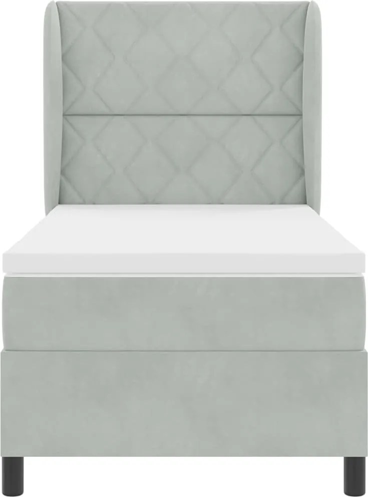 Postel s boxspringem s čelo Světle šedá 200 x 90 cm samet 3340964