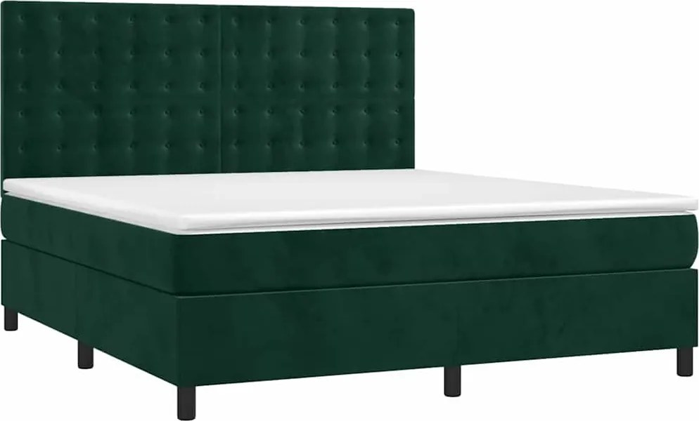 Box spring postel s matrací a LED tmavě zelená 160x200 cm samet 3136374