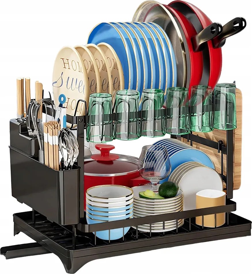Dvouúrovňový odkapávač na nádobí s podnosem, odkapávač na příbory 42x29x30 cm