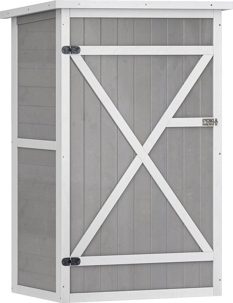 Outsunny zahradní přístřešek na nářadí police jedle černá+šedá+bílá 75x56x115cm | Aosom