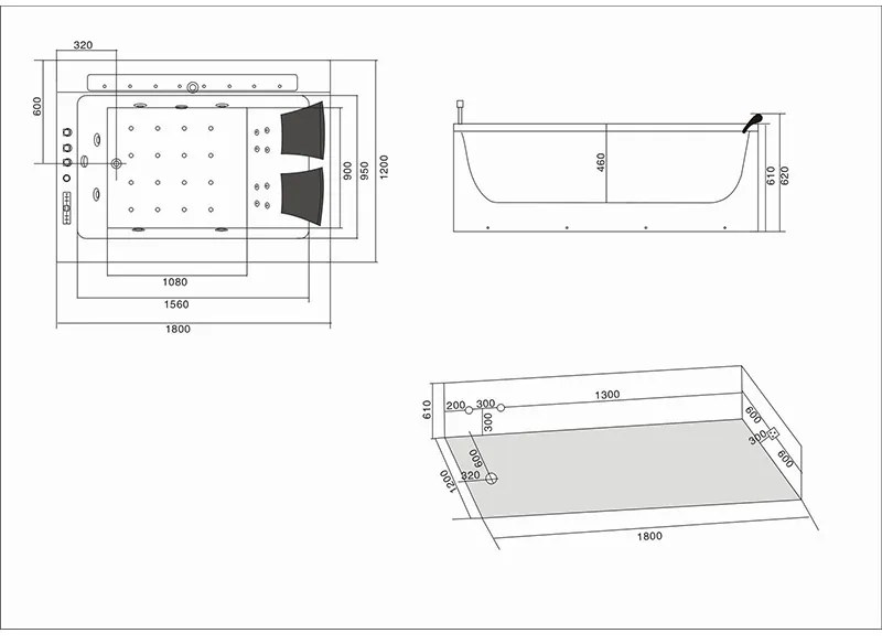 BPS-koupelny Hydromasážní vana HYD-FE606AH-P 180x120 PRAVÁ s ohřevem vody