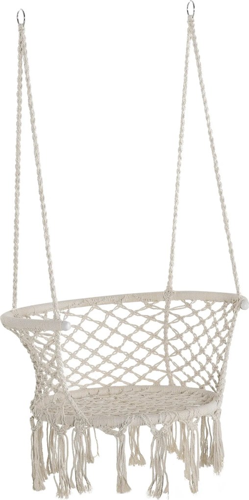 Outsunny Boho Chic Styl Zahradní Houpací Síť, Polyester a Makramé Zavěšené Křeslo pro Vnitřní a Venkovní Použití, Krémové, 80x60x36cm | Aosom
