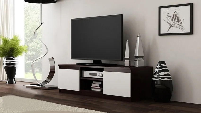 TV stolek RTV LCD 120 tmavě hnědý, bílý