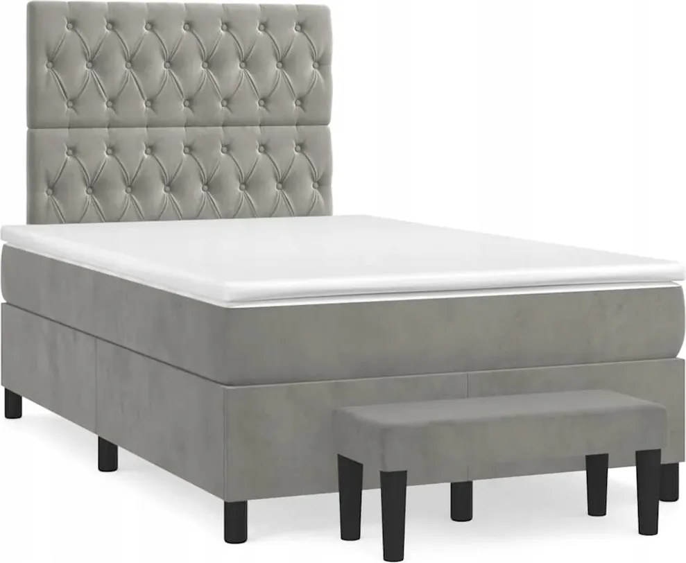 Box Spring Postel S Matrací Samet Světle Šedá Prošívaný design 120 x 190