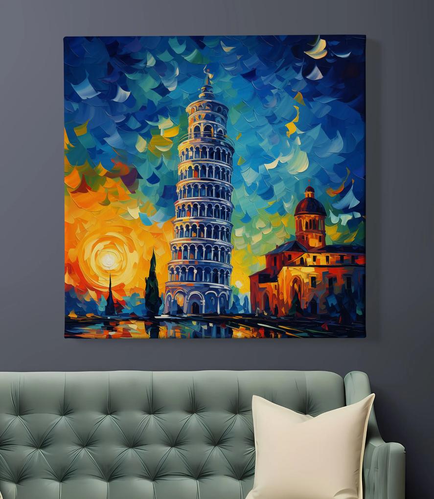 Obraz na plátně - Šikmá věž v Pise při západu slunce FeelHappy.cz Velikost obrazu: 100 x 100 cm