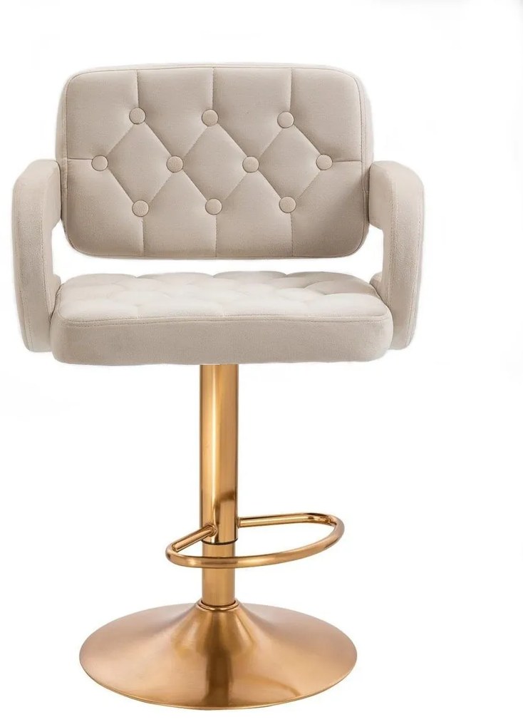 LuxuryForm DESIGN Barová židle ADRIA VELUR na zlaté kulaté podstavě - krémová