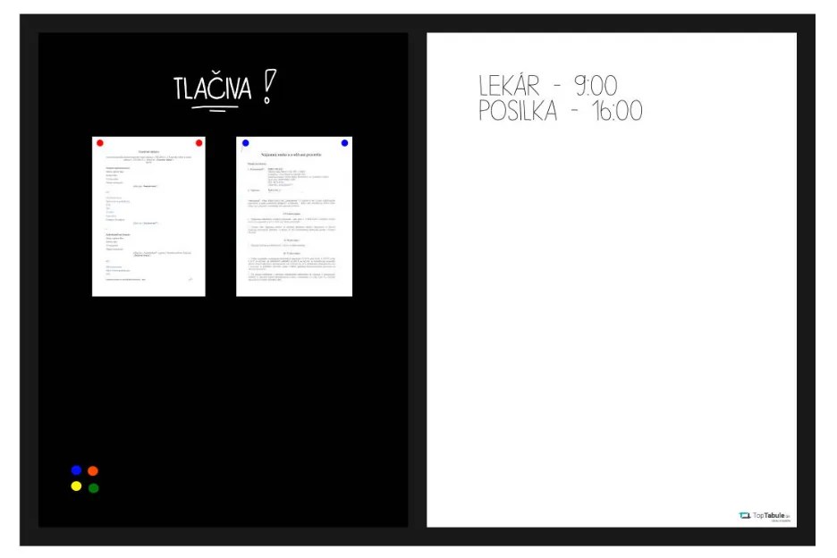 Toptabule.sk Kombinovaná magnetická tabule v dřevěném rámu – 5 fareb rámu 200x100 cm