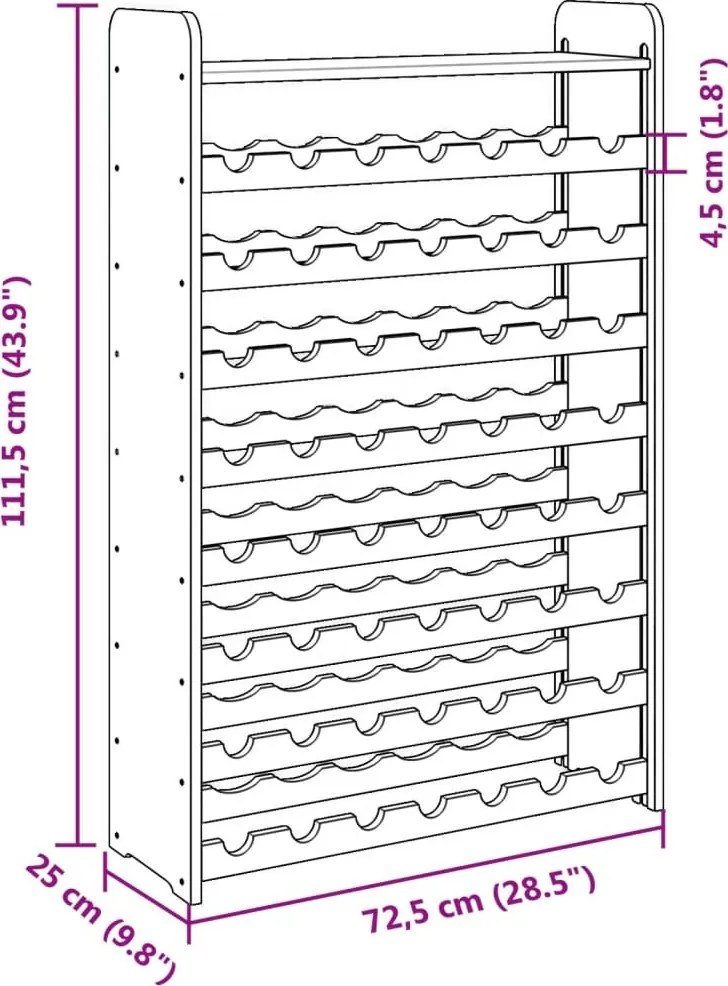 vidaXL Regál na víno s horní policí 72,5x25x111,5 cm masivní borovice [4007562]