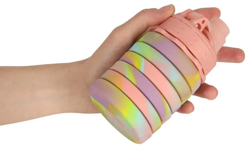 Creative Corner Láhev na vodu bidon silikonová skládací s rukojetí sportovní 500ml duhová