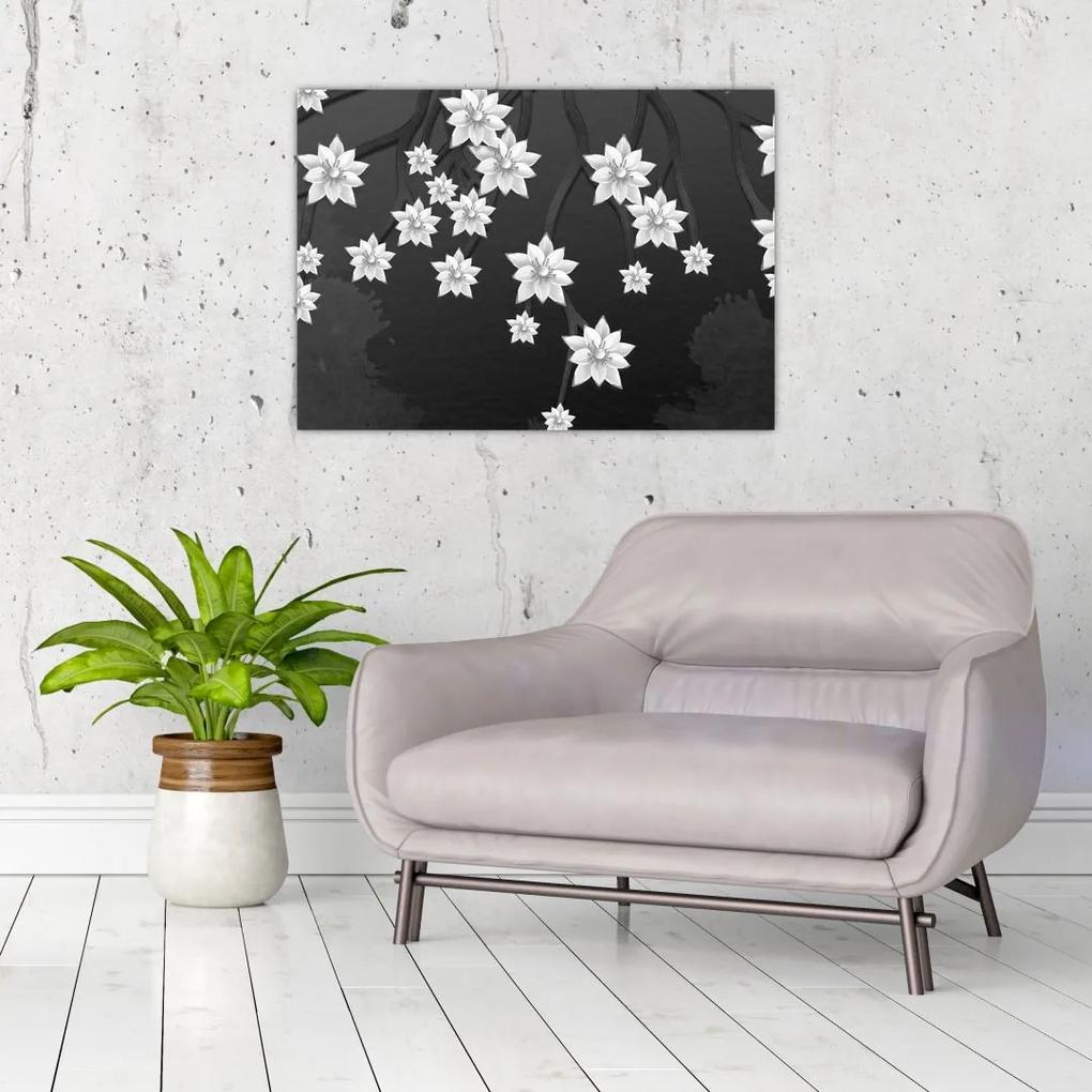 Skleněný obraz - Květy na větvích (70x50 cm)