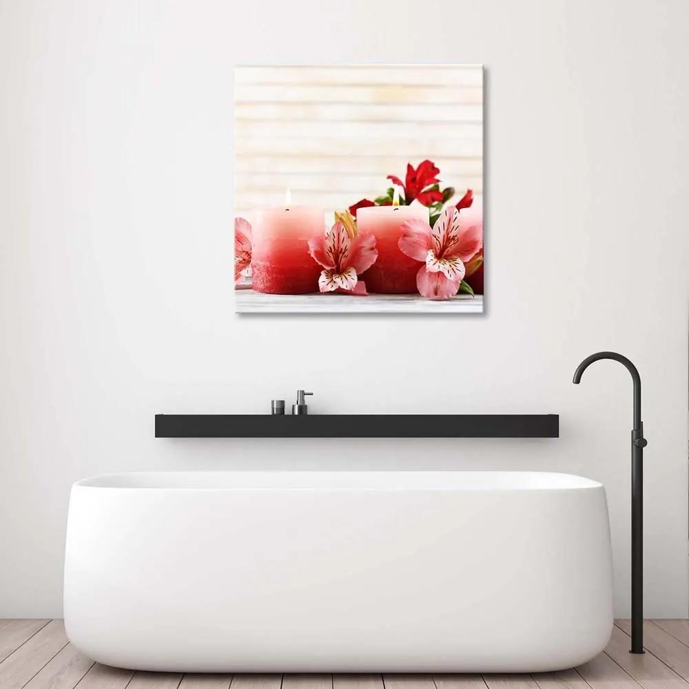 Obraz na plátně Květinové svíčky Zen Pink - 50x50 cm