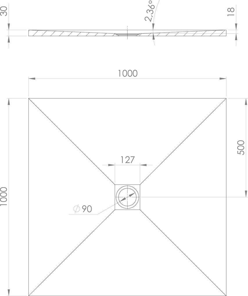 Polysan Treneca sprchová vanička z litého mramoru 100 x 100 cm s možností úpravy rozměru černá mat 84301.21