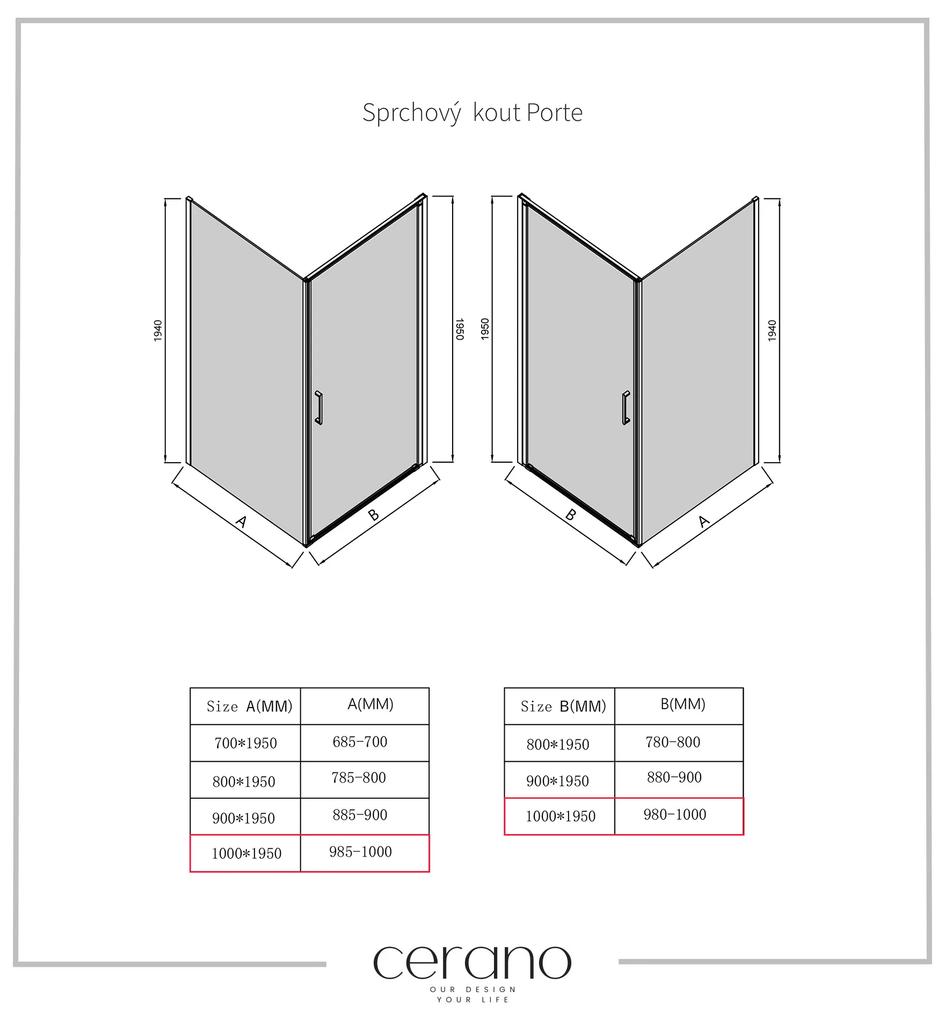 CERANO - Sprchový kout Porte L/P - chrom, transparentní sklo - 100x100 cm - křídlový