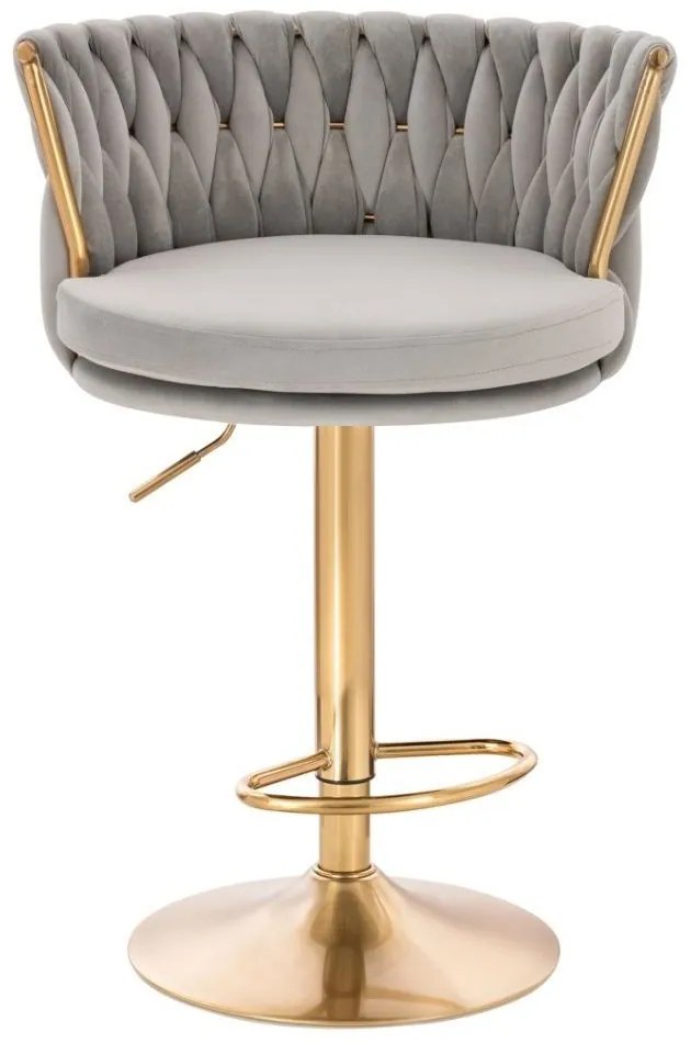 LuxuryForm DESIGN Barová židle LYON VELUR na zlaté kulaté podstavě - světle šedá
