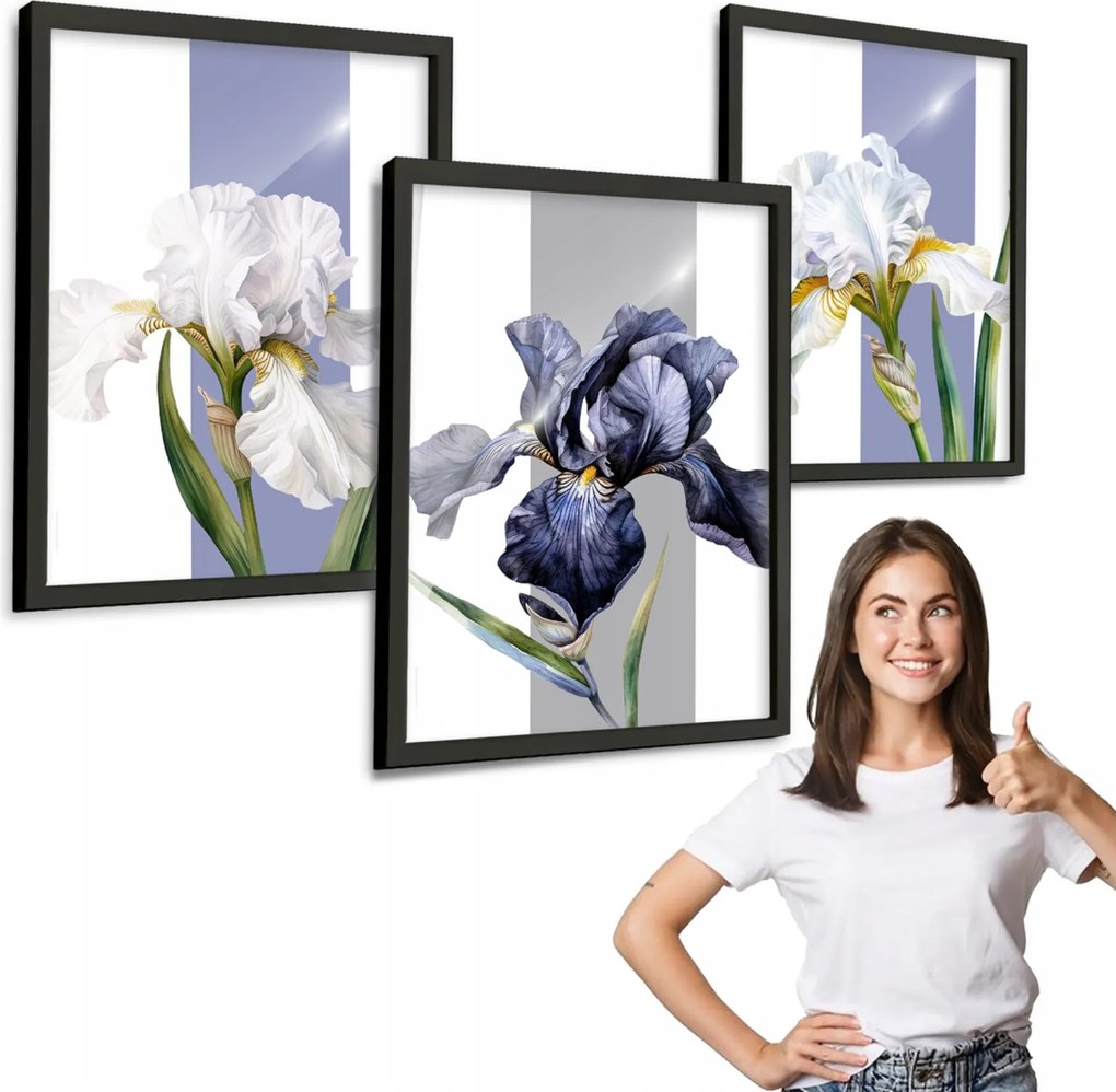 Sada 3 obrazů vzor Květiny Orchideje s černým rámečkem 30x40 plexisklo triptych