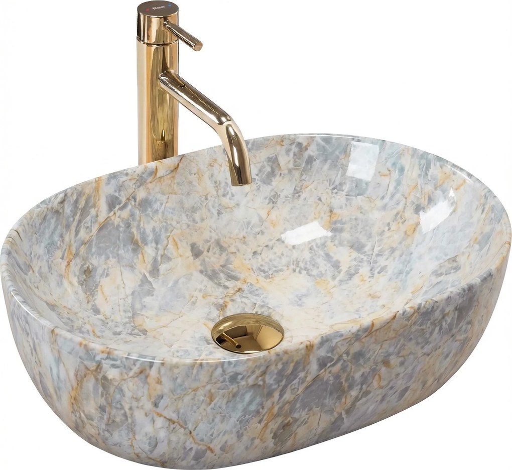 Keramické umyvadlo na desku REA AMELIA RUSTSTONE 48x34,5 cm, mramor lesk