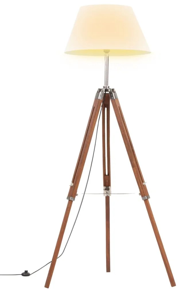 Stojací lampa stativ medově hnědá a bílá masivní teak 141 cm 288077