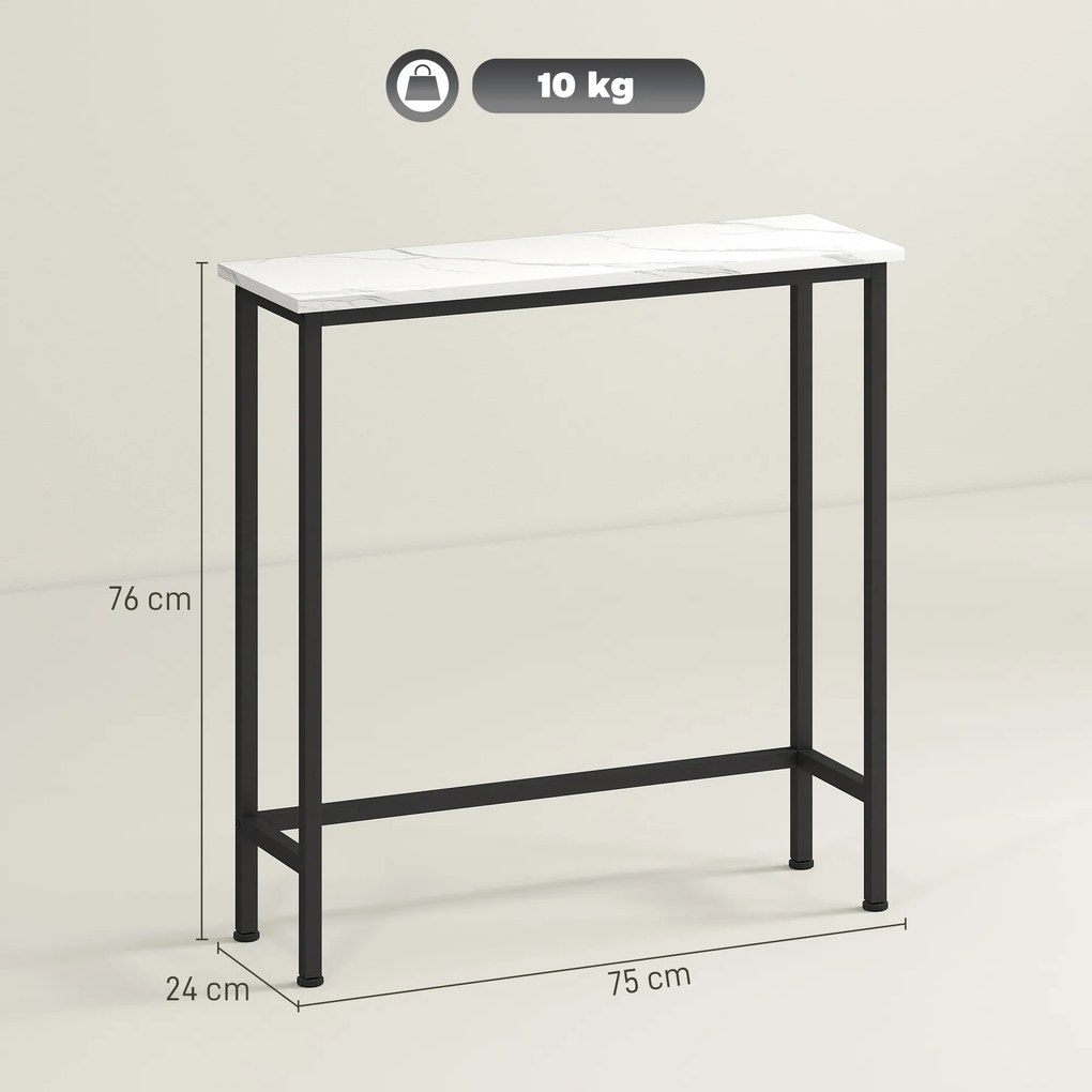 HOMCOM Konzolový stolek do předsíně s nastavitelnými nožičkami, ochranou proti převrácení 75 x 24 x 76 cm pro malý prostor, černý