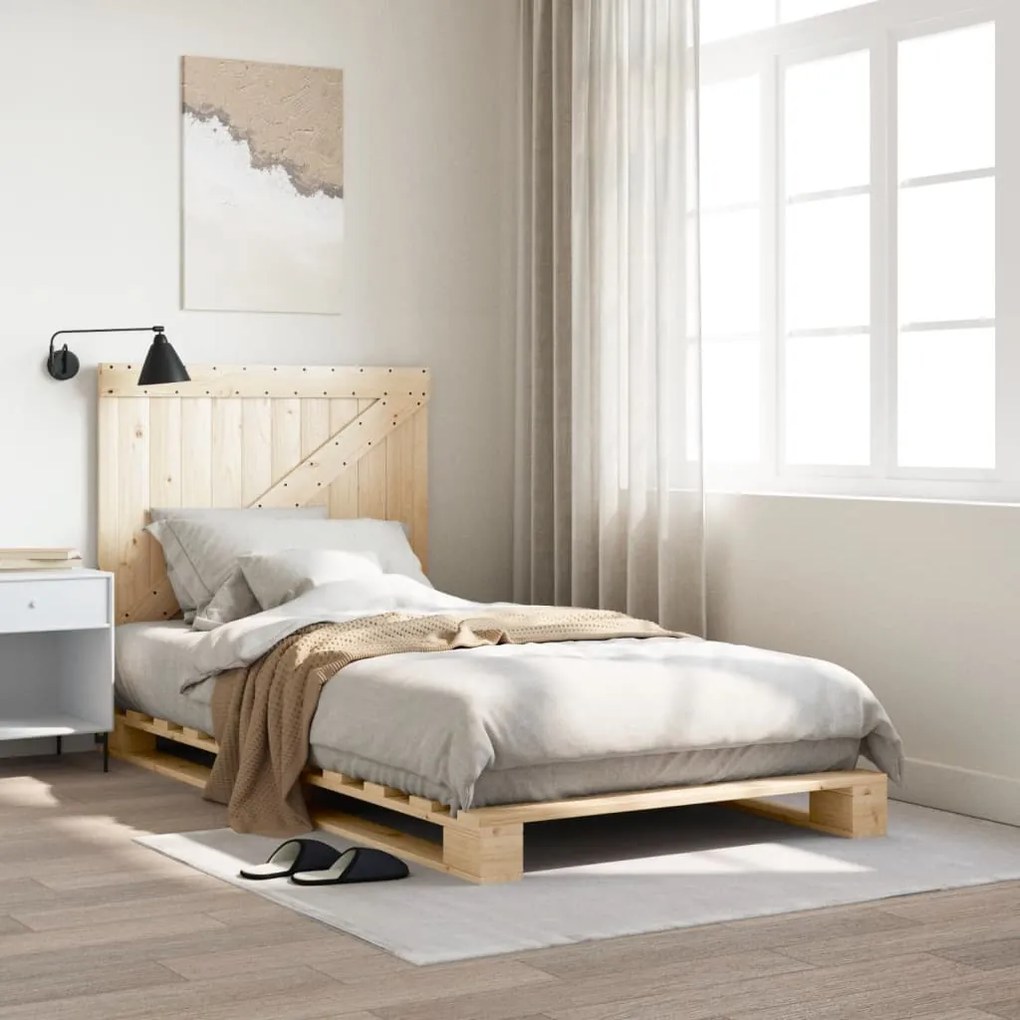 Rám postele s čelem 100 x 200 cm masivní borové dřevo 3281551