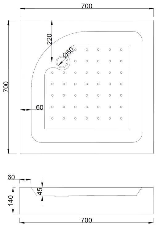 Mexen Rio čtvercový sprchový kout 70 x 70 cm, Vzor jinovatky, Zlatá + sprchová vanička Rio, Bílá - 860-070-070-50-30-4510