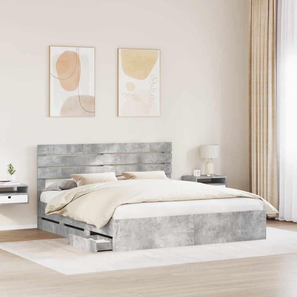 Rám postele s čelo Betonově šedá 180 x 200 cm Inženýrské dřevo 3411486