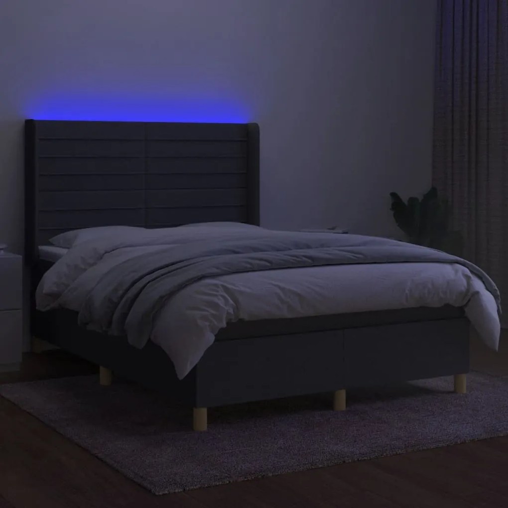 Box spring postel s matrací a LED tmavě šedá 140x190 cm textil 3138950