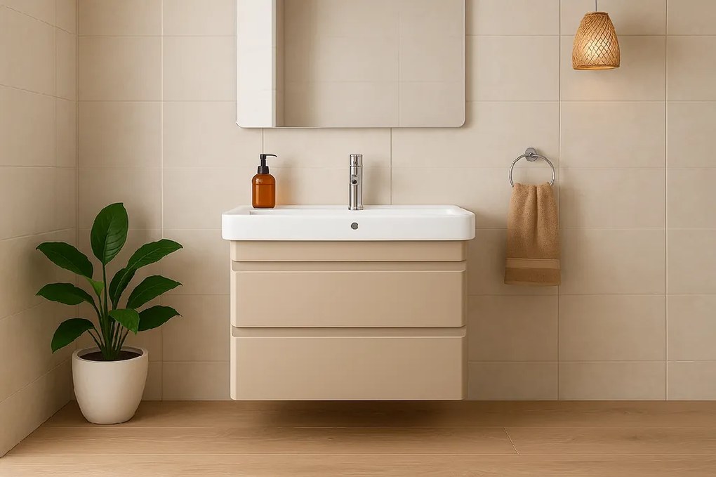 Kingsbath Vivace Mokko Air 80 závěsná koupelnová skříňka s keramickým umyvadlem
